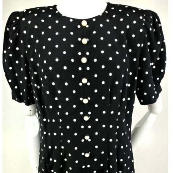 Vintage | Dresses | Vintage 8s Retro Black Dot Sheath Button Dress 8 ...